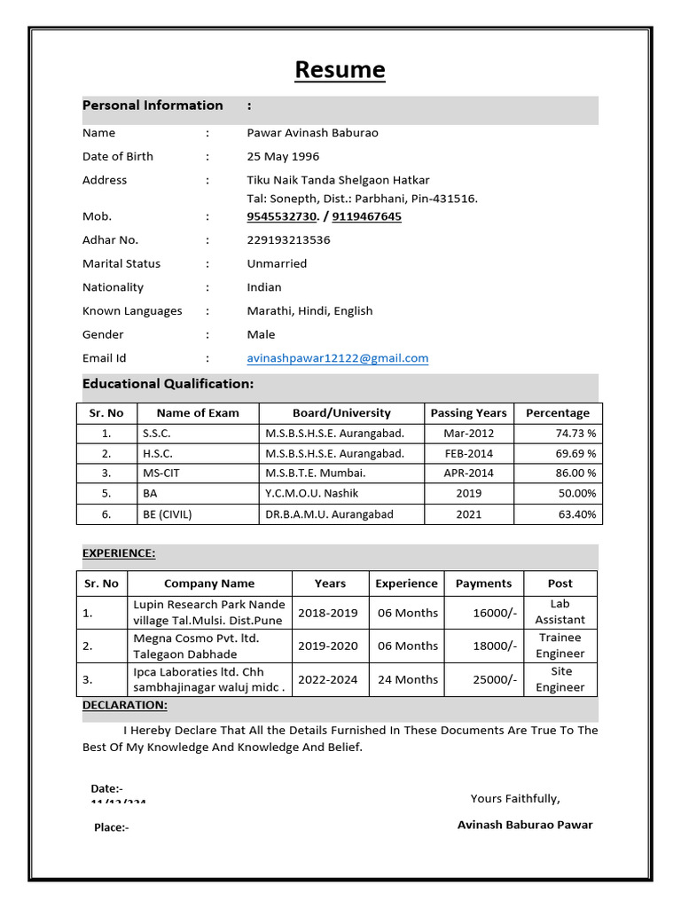 Avinash Pawar Resume-1.docx New - PDF 111 | PDF