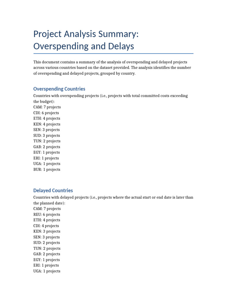 Overspending and Delayed Projects Analysis | PDF
