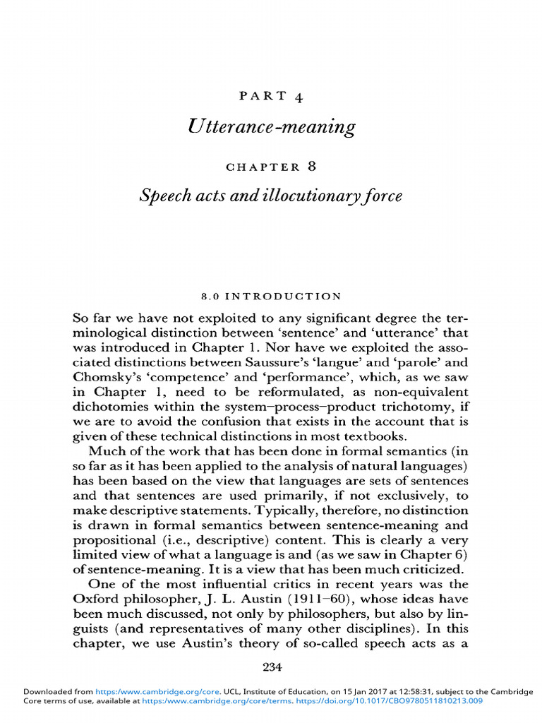 Speech Acts and Illocutionary Force | PDF | Cognitive Science | Semantics