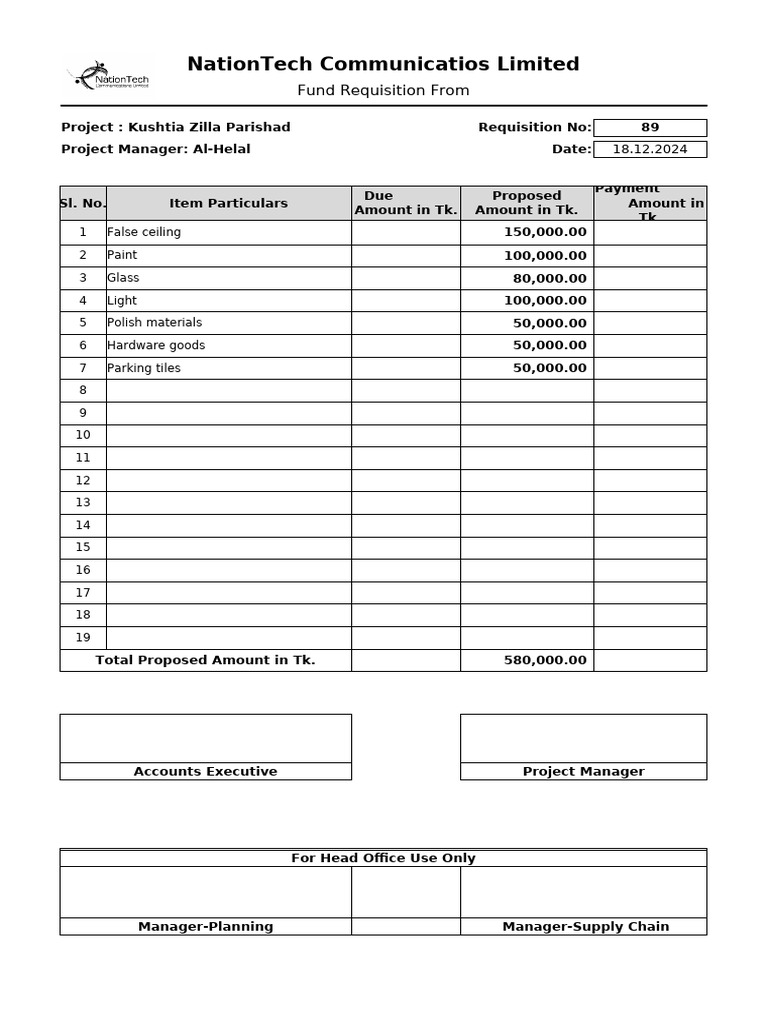 Fund Requisition Form - NTCL | PDF