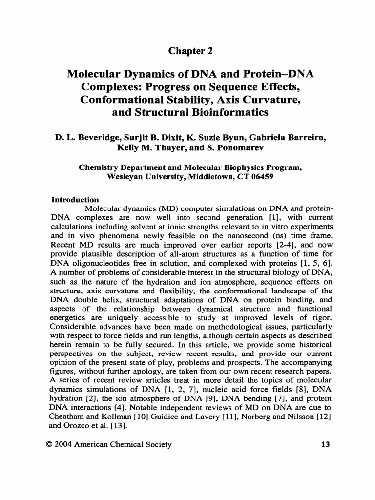 Molecular Dynamics of Dna and Protein Dna Complexes Progress | PDF ...