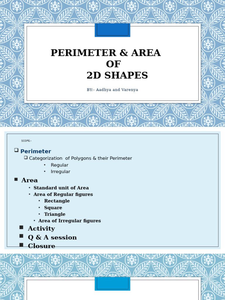 Perimeter and Area of 2D Shapes Guide | PDF | Area | Euclidean Plane ...