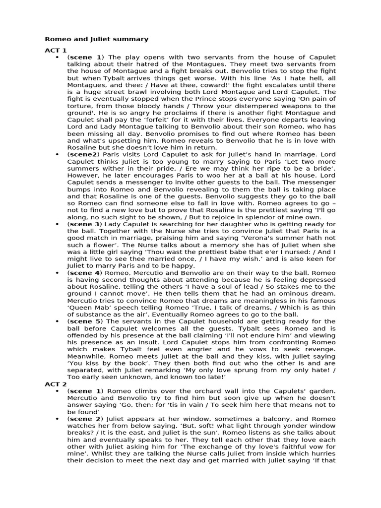 Romeo and Juliet summary | PDF | Characters In Romeo And Juliet | Romeo ...