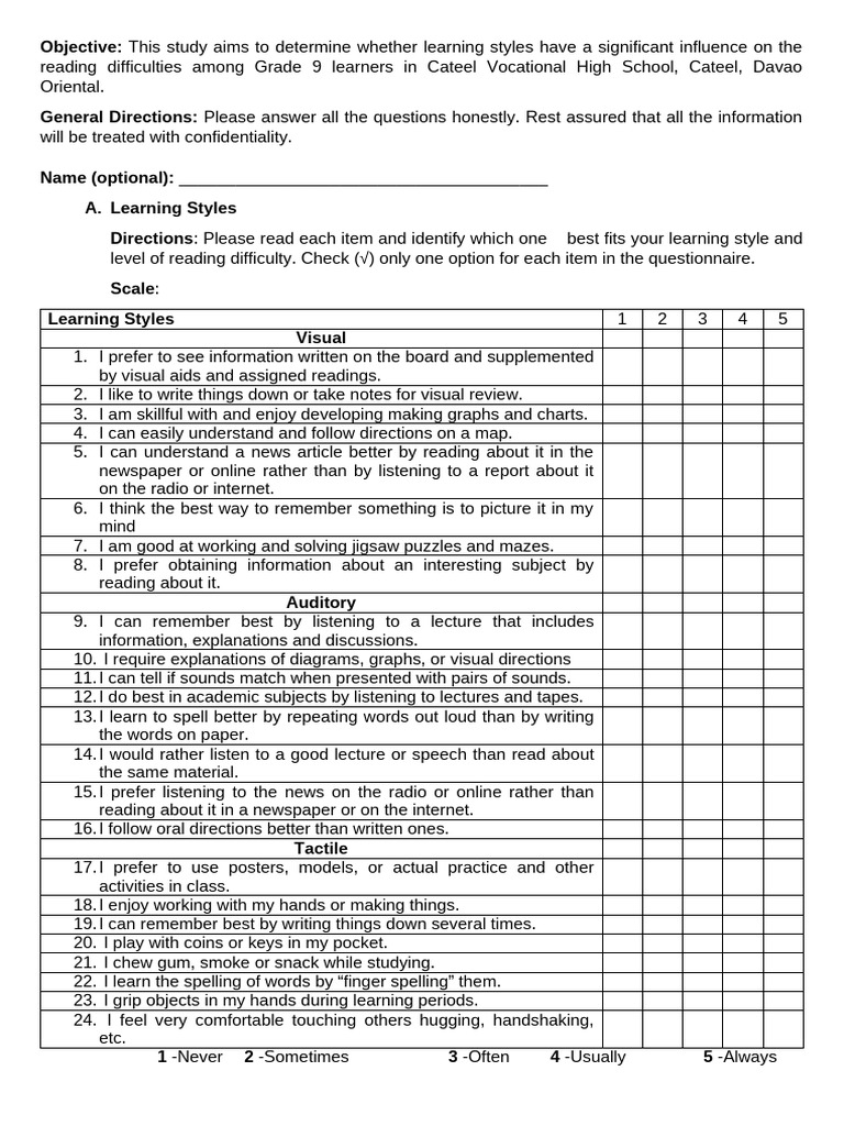 Equeval Questionaire | PDF | Learning Styles | Learning