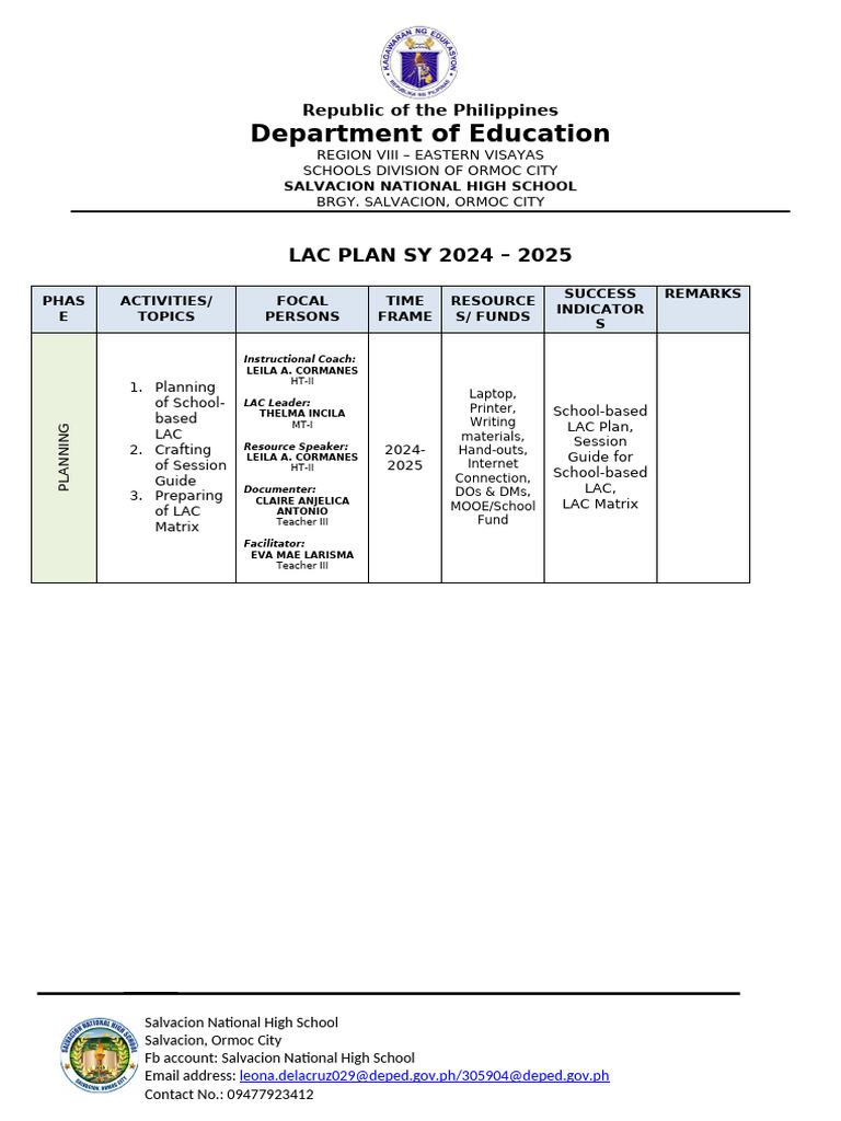 LAC-PLan-2024-2025-1 | PDF | Cognition | Teaching