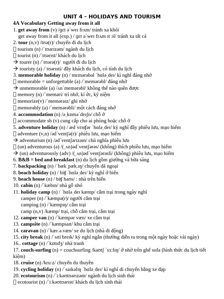 Unit 4 Holidays and Tourism (Aef) | PDF