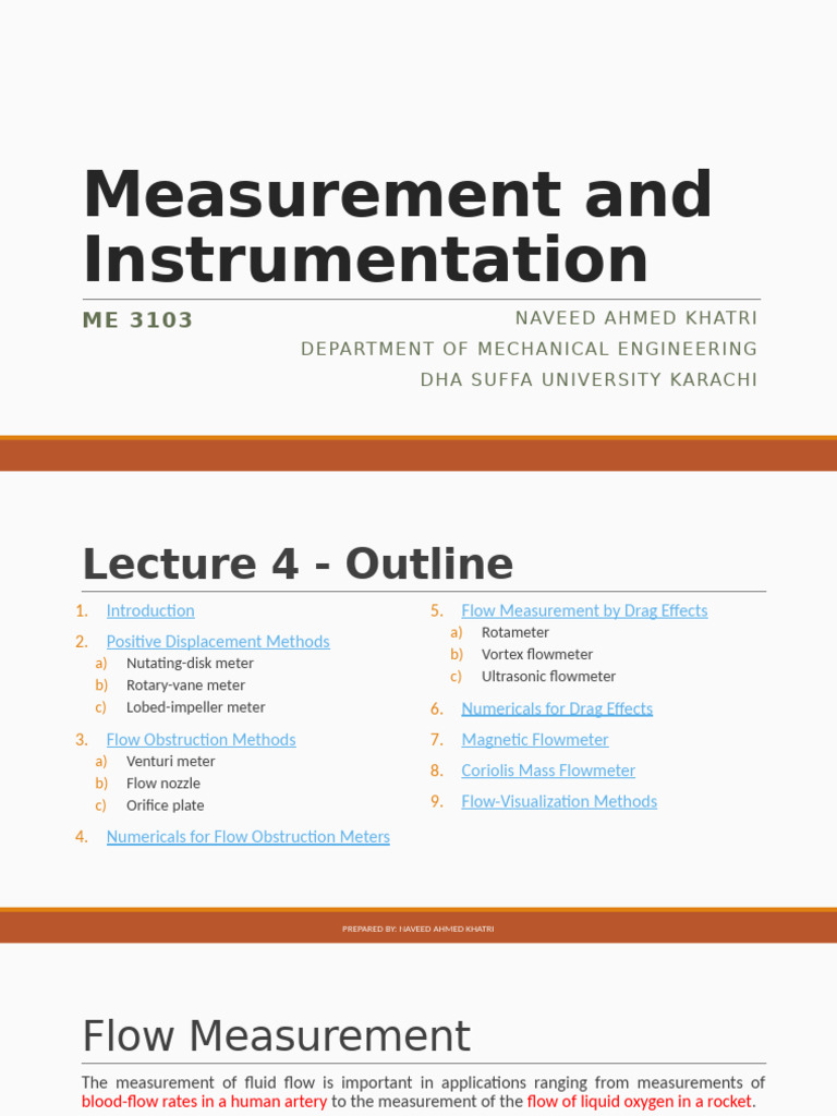 MI Lecture 4 - Flow Measurement | PDF | Flow Measurement | Continuum Mechanics