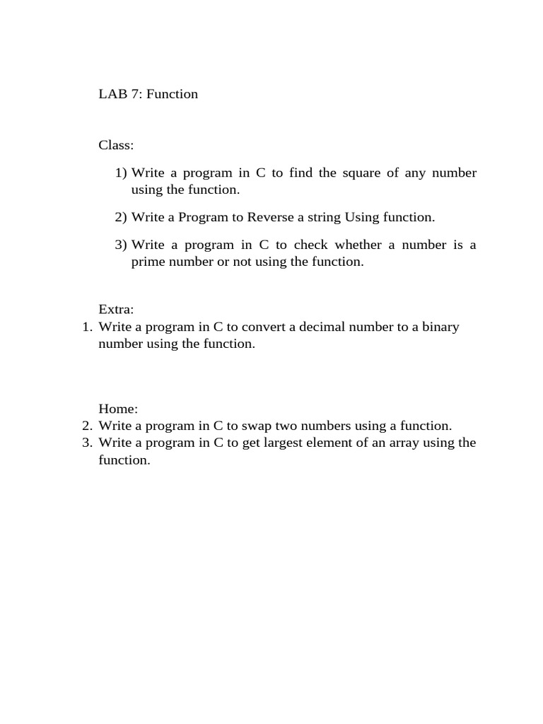 C Programming Function Exercises | PDF