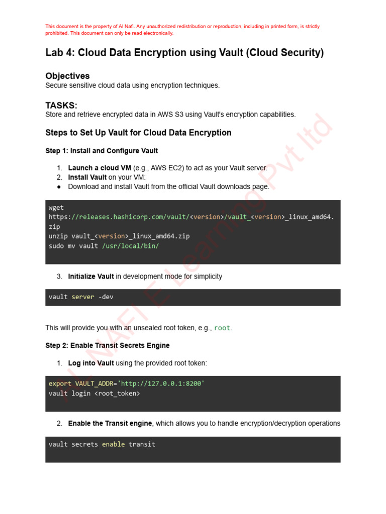Lab 4 - Cloud Data Encryption Using Vault (Cloud Security) | PDF | Encryption | Amazon Web Services