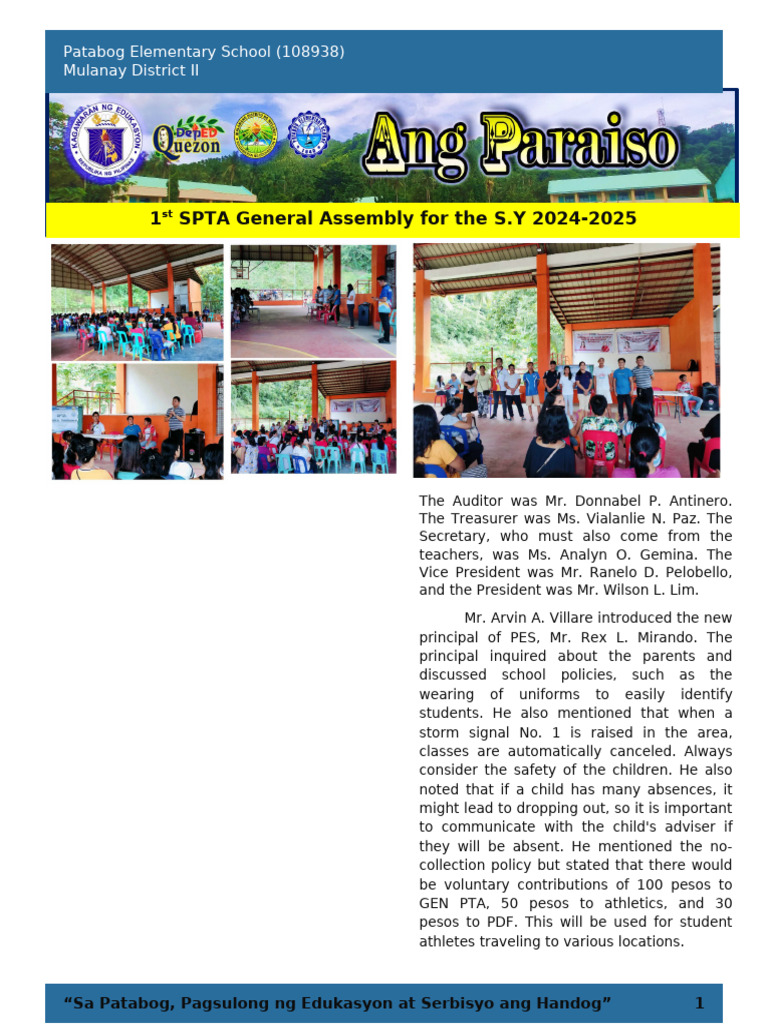 Patabog Elementary School SPTA Assembly 2024 | PDF