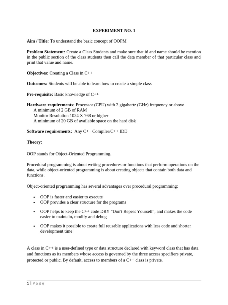 Oopm Ex-1 | PDF | Object Oriented Programming | C++