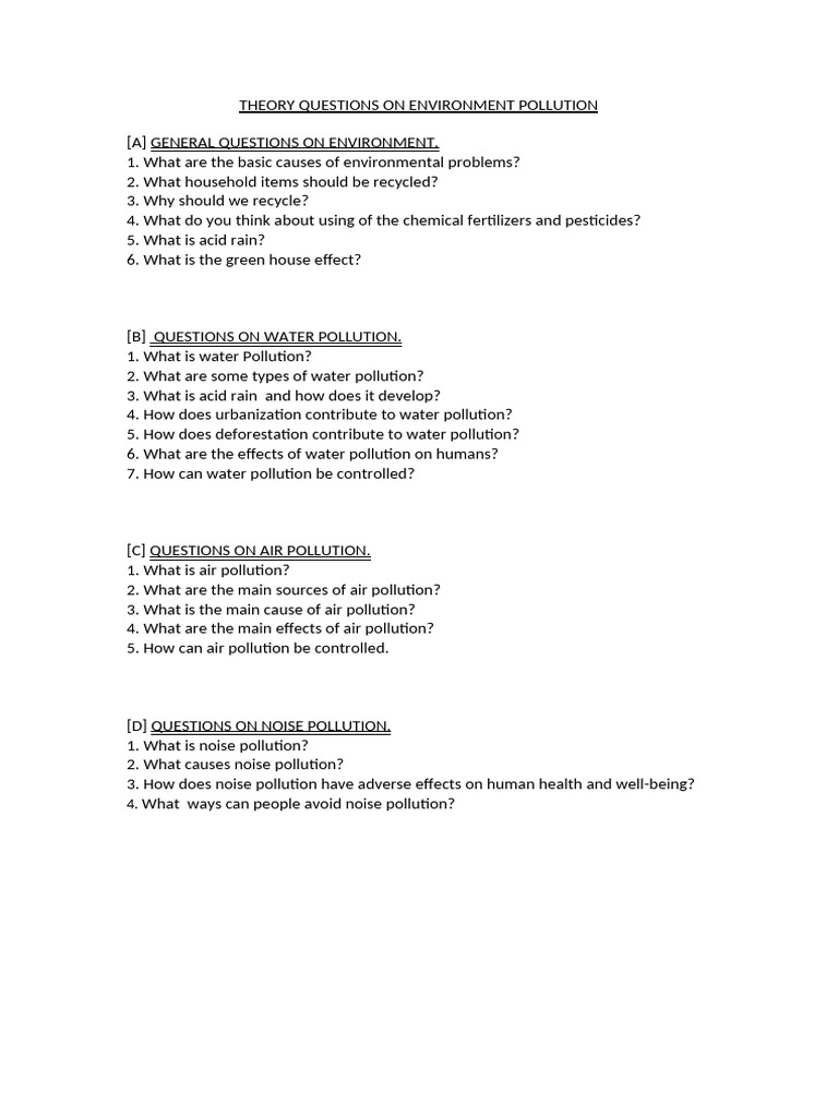 Environmental Pollution Theory Questions | PDF