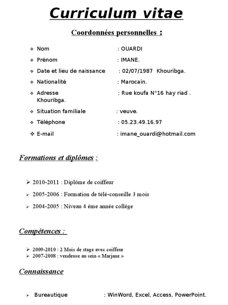 CV Imane | PDF | Évolution de carrière