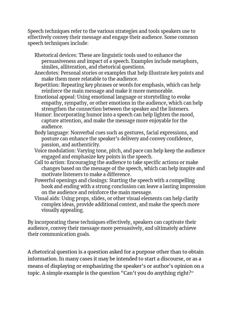 Speech techniques | PDF | Speech | Body Language