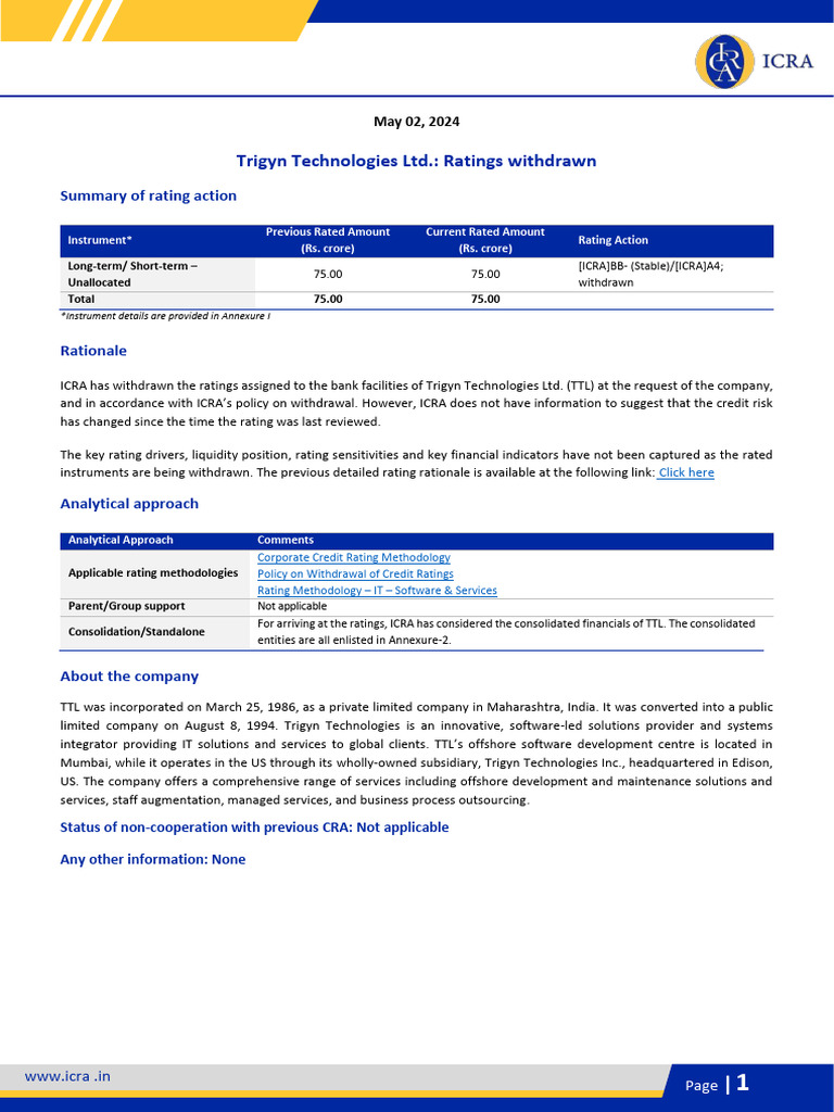 Trigyn Technologies LTD | PDF | Credit Rating Agency | Stocks