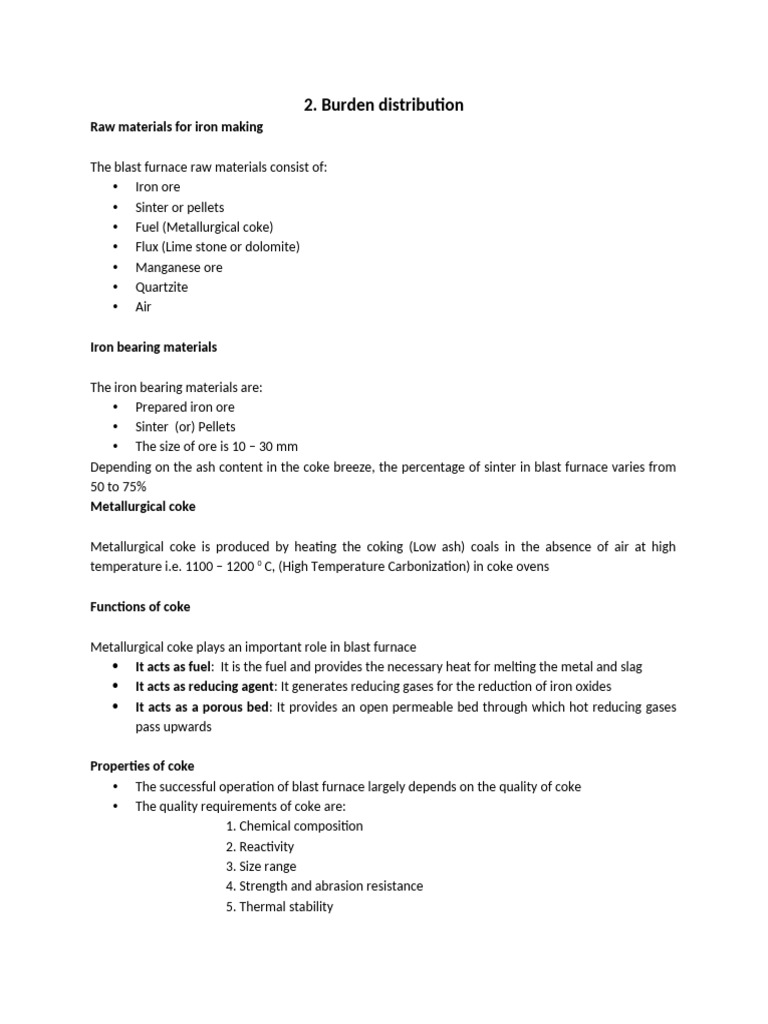 2_Burden distribution | PDF | Coke (Fuel) | Blast Furnace