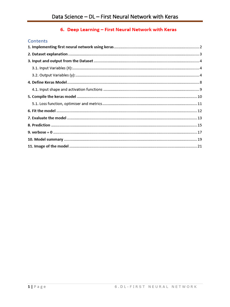 Deep Learning First Neural Network With Keras Pdf Artificial Neural Network Deep Learning