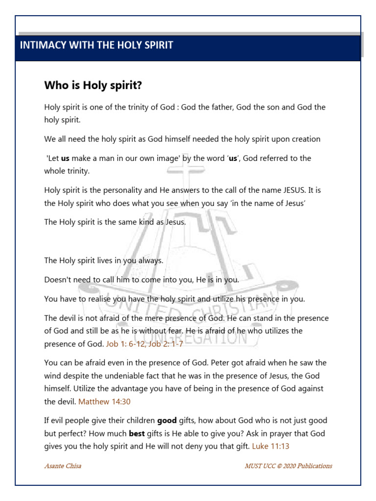 Intimacy with the Holy Spirit Explained | PDF | Trinity | Jesus