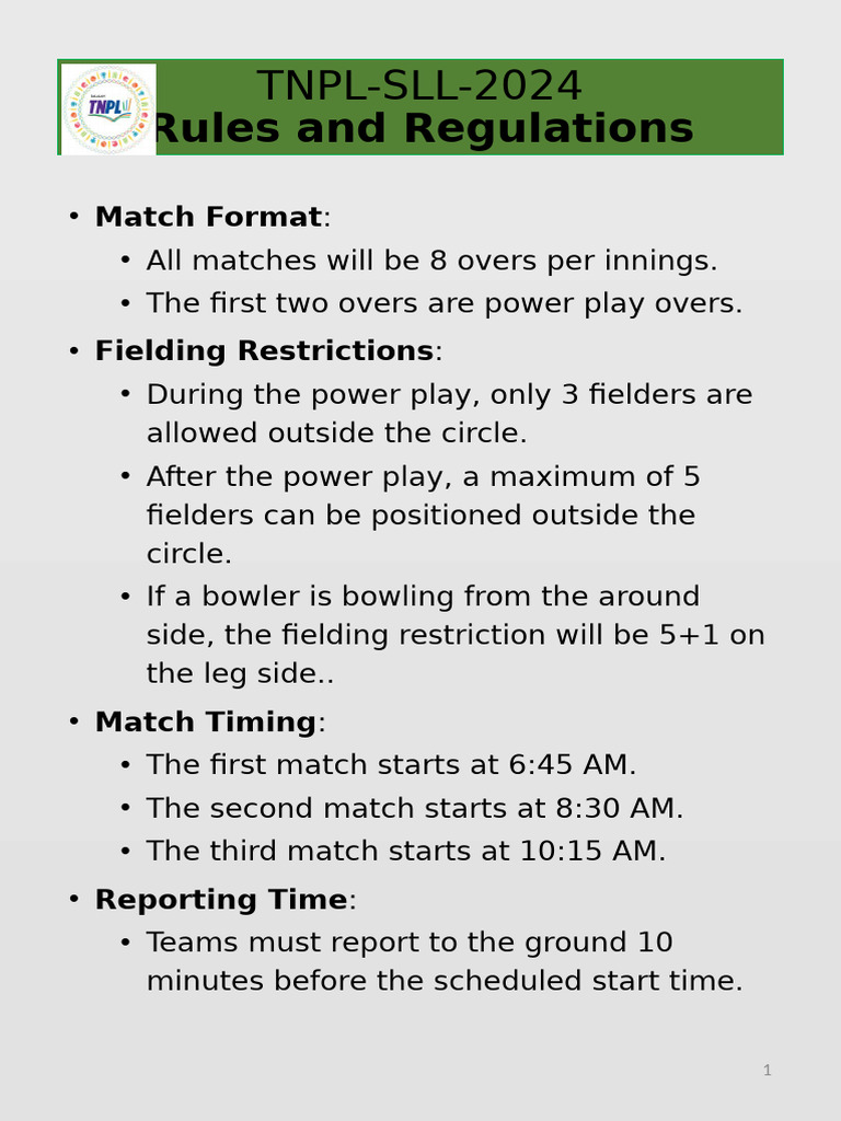 TNPL-SLL-2024-Match Rules | PDF
