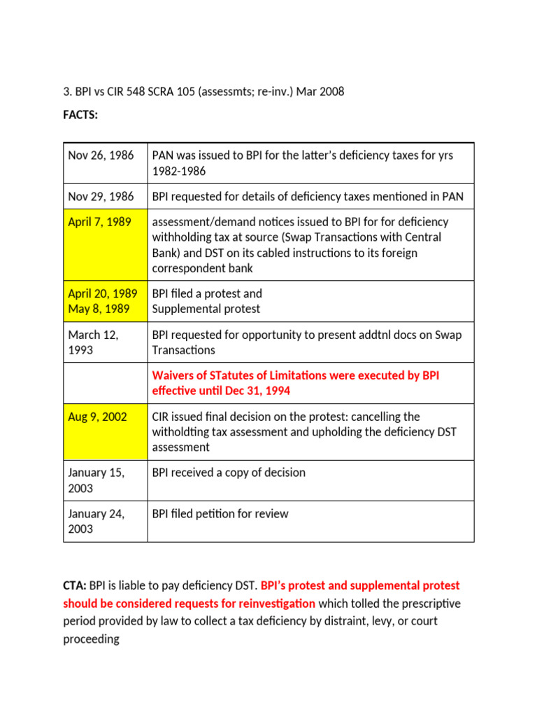 3.BPI Vs CIR 548 SCRA 105 (Assessmts Re-Inv.) Mar 2008 | PDF | Statute ...