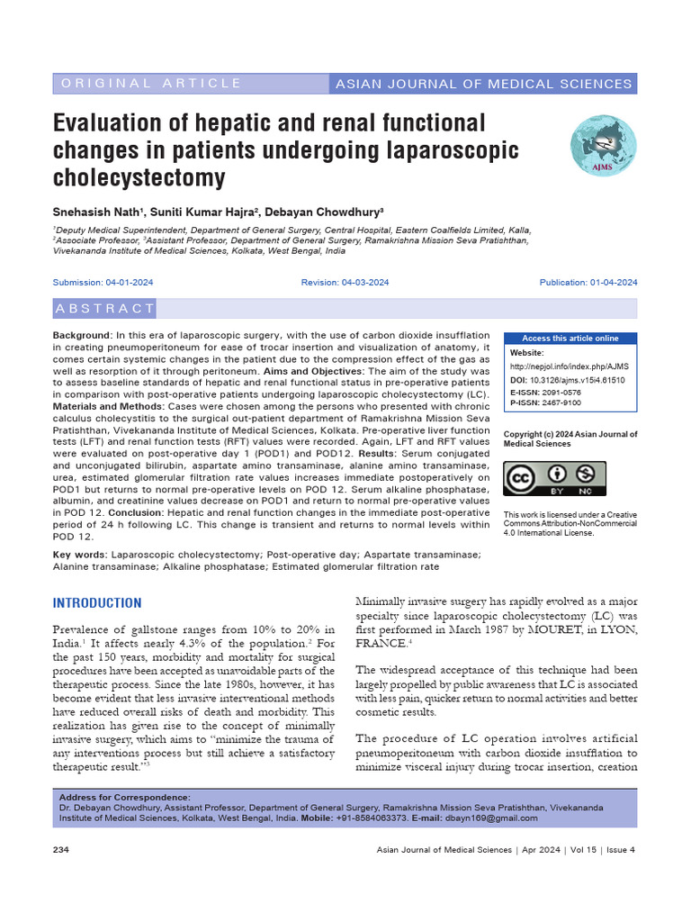 48295 - AJMS - Hepatic and Renal functional changes in lap chole | PDF | Surgery | Clinical Medicine