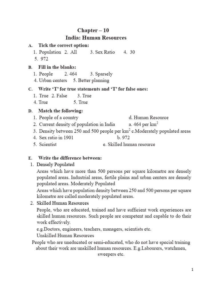 CHAPTER 10 Human Resources-CLASS-8 | PDF | Population Density | Human Resources