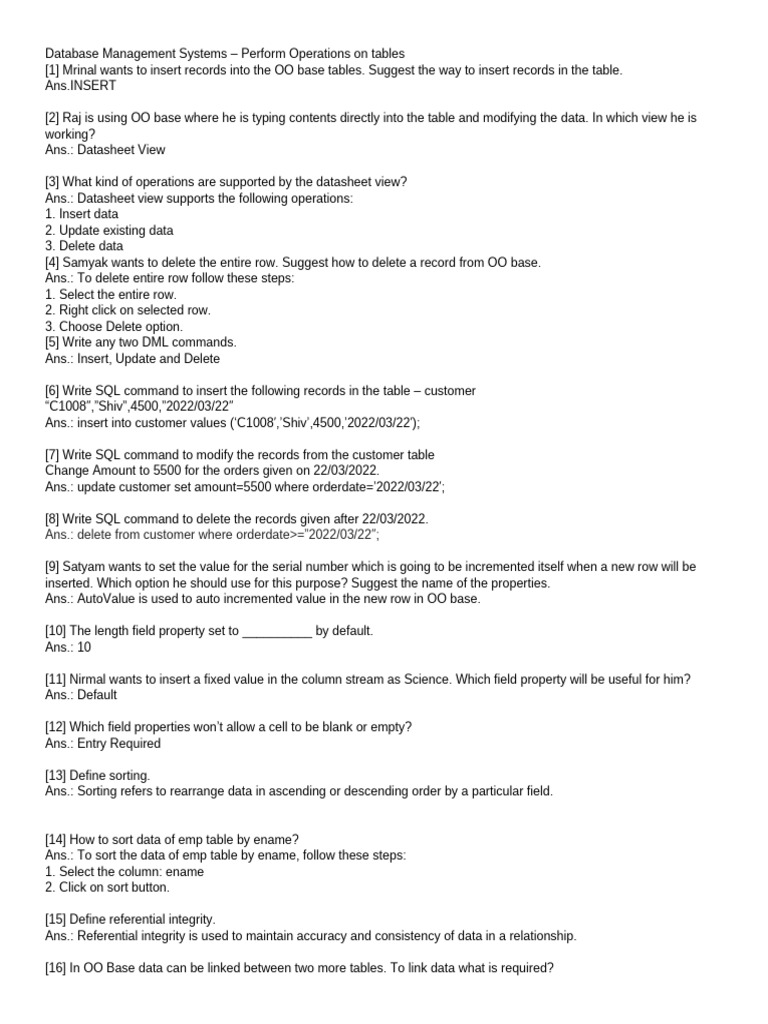 Database Management Systems- imp q&a | PDF | Sql | Databases