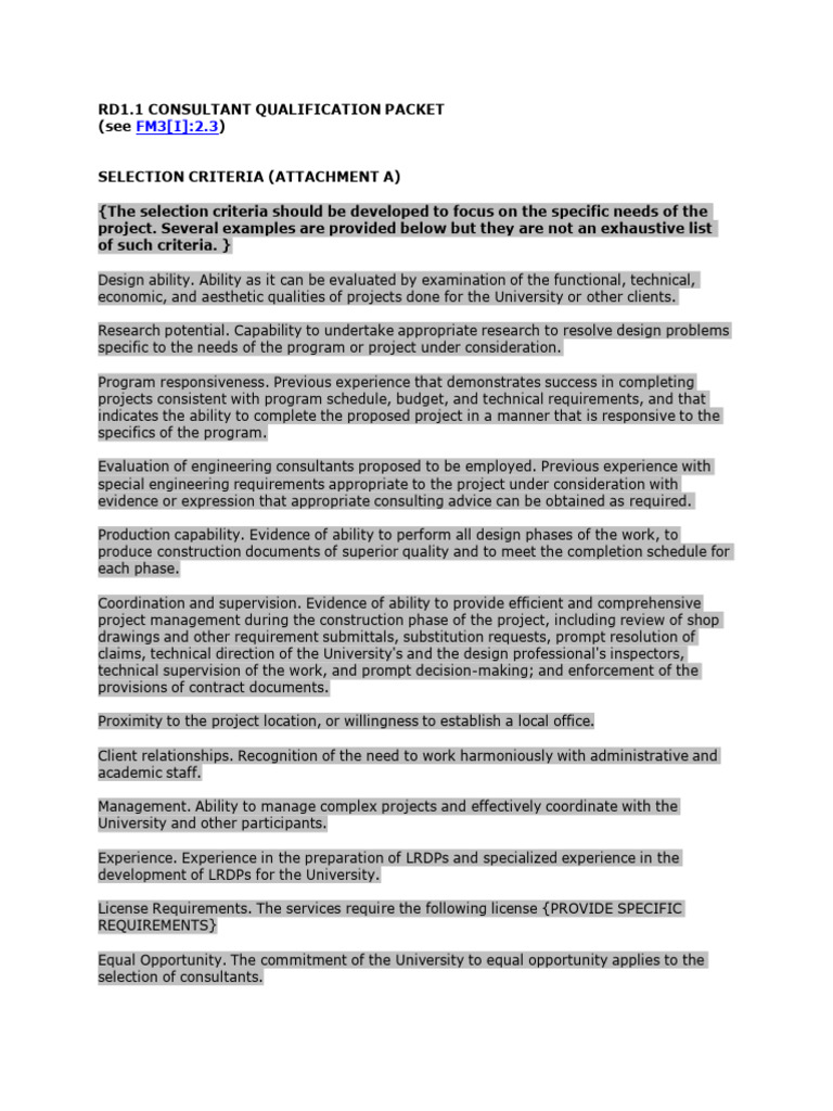 Consultant Qualification Packet | PDF | Fee | Architect