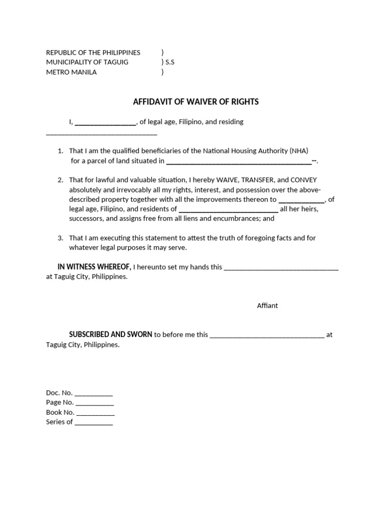 Waiver of Rights Blank Form 2 | PDF