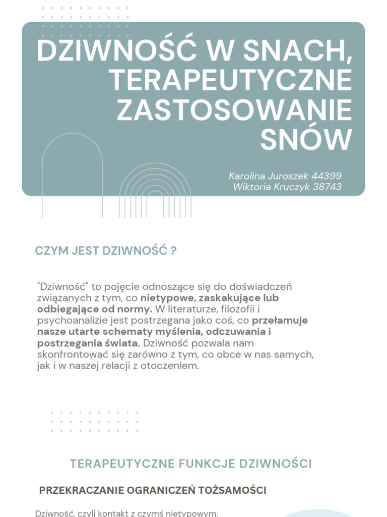 Dziwność W Snach, Terapeutyczne Zastosowanie Snów | PDF