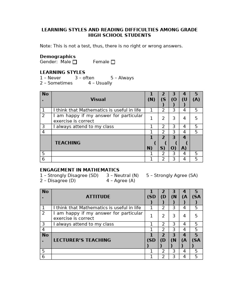 PR2 Questionnaire Format | PDF