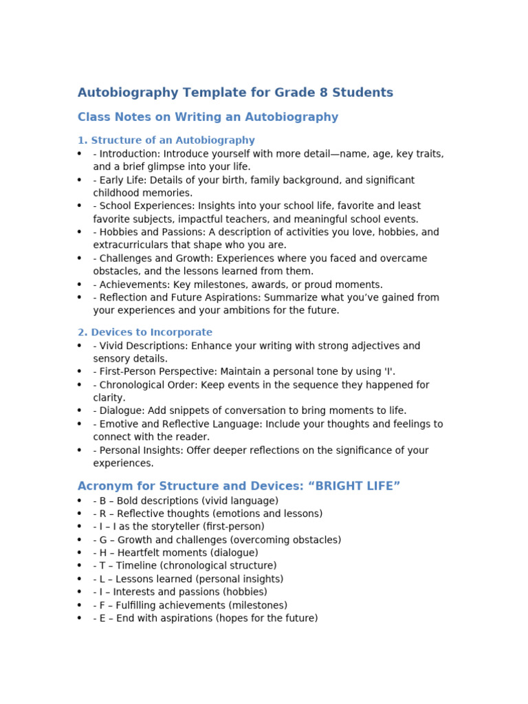 Grade 8 Autobiography Template | PDF | Psychological Concepts | Psychology