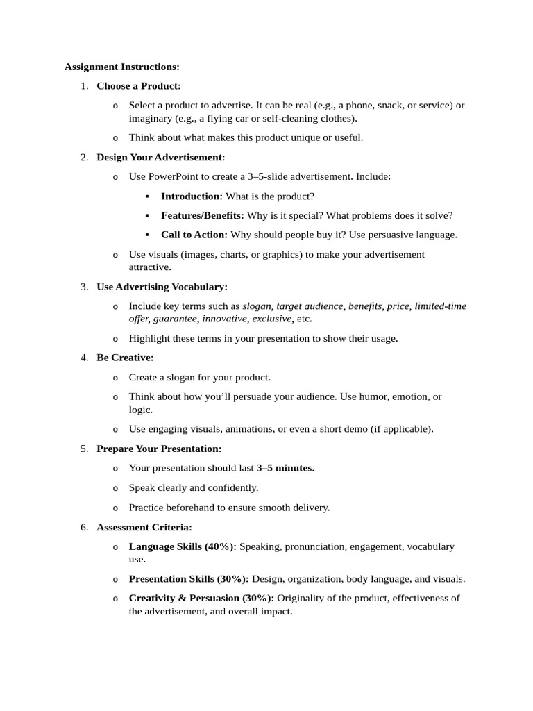 Assessment Guideline For The Presentation | PDF