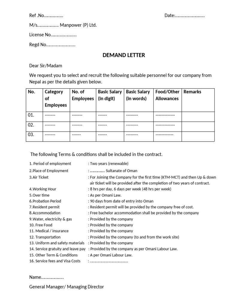 Manpower Request Demand Letter | PDF