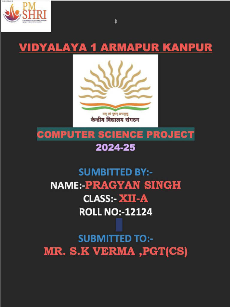 Pragyan Singh CS Practical File 2024-25 | PDF | Text File | Computer Programming