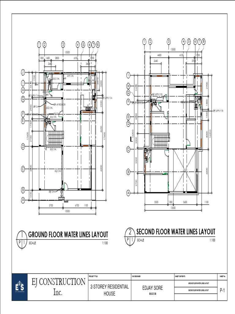 Ej Construction Inc.: Ground Floor Water Lines Layout Second Floor Water Lines Layout | PDF