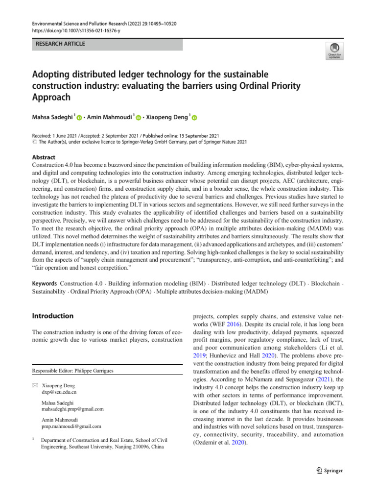 Adopting Distributed Ledger Technology For The Sustainable Construction ...