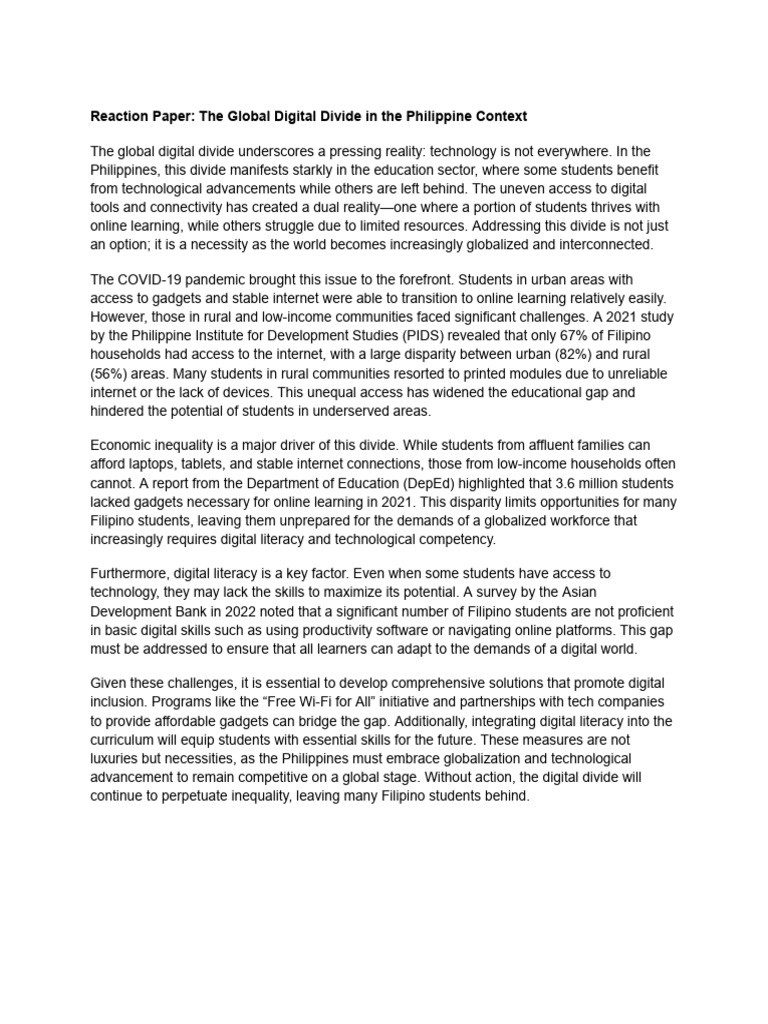 Bridging the Digital Divide in Philippine Education | PDF | Literacy
