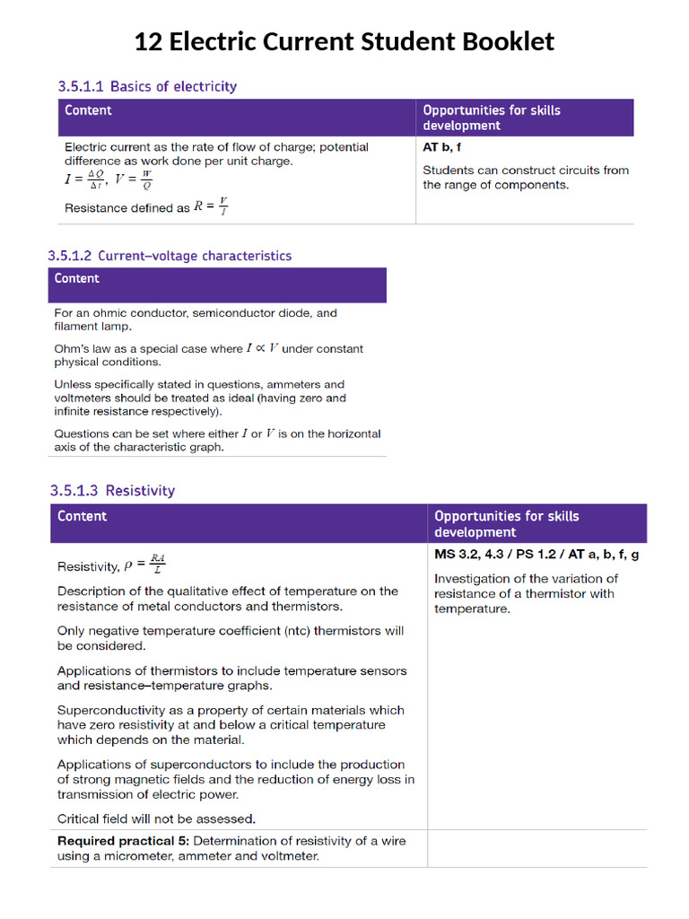 12 Electric Current Student Booklet | PDF | Superconductivity ...