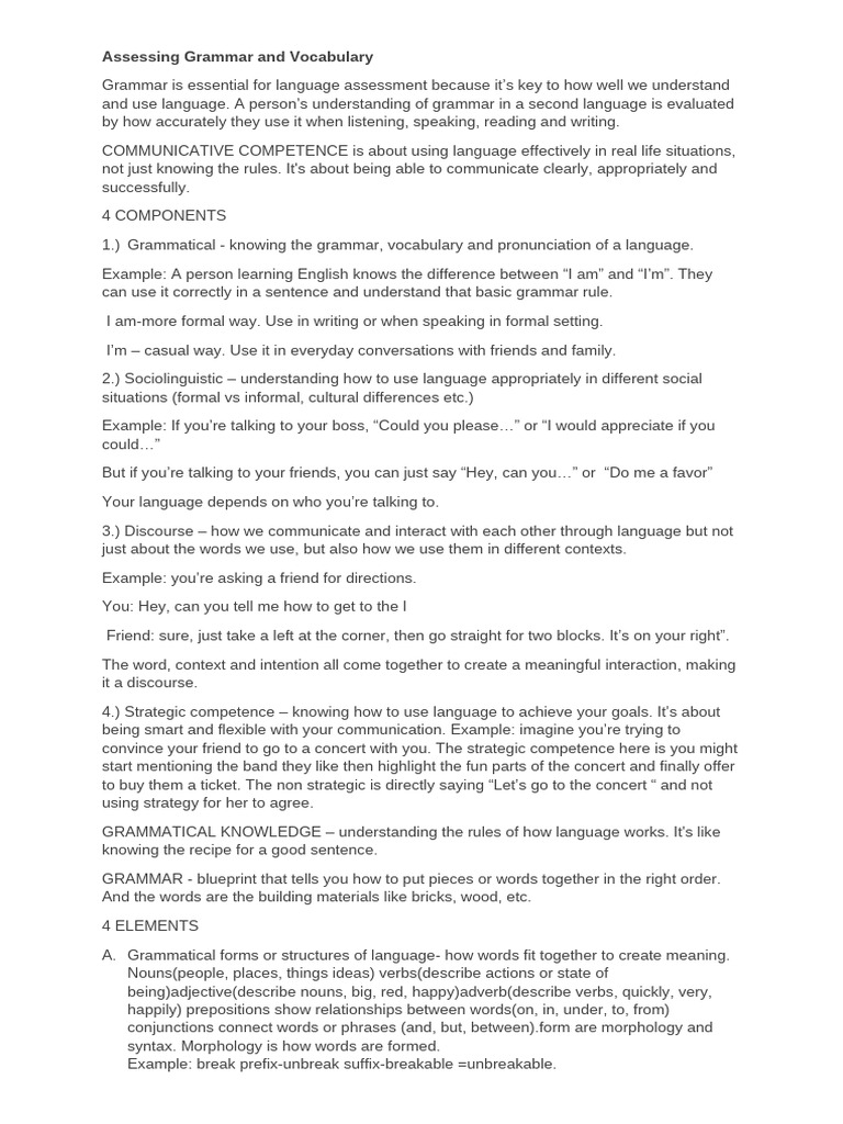 Assessing Grammar and Vocabulary | PDF | Word | Semantics