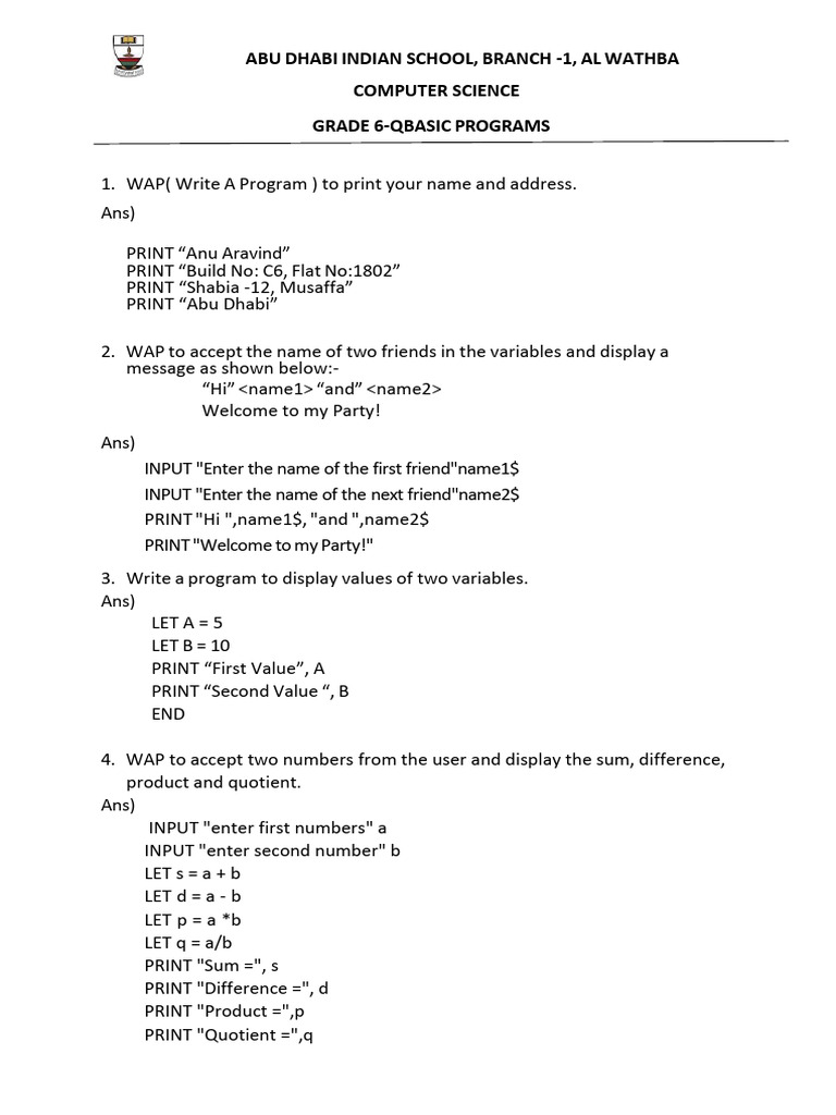 QBasic pgms-Grade6-updated | PDF QBasic pgms-Grade6-updated | PDF