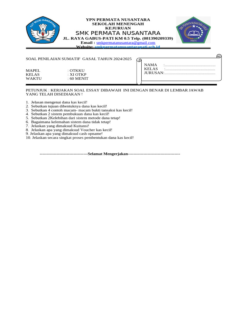 Soal PTS Gasal 2024-2025 XI OTKP | PDF