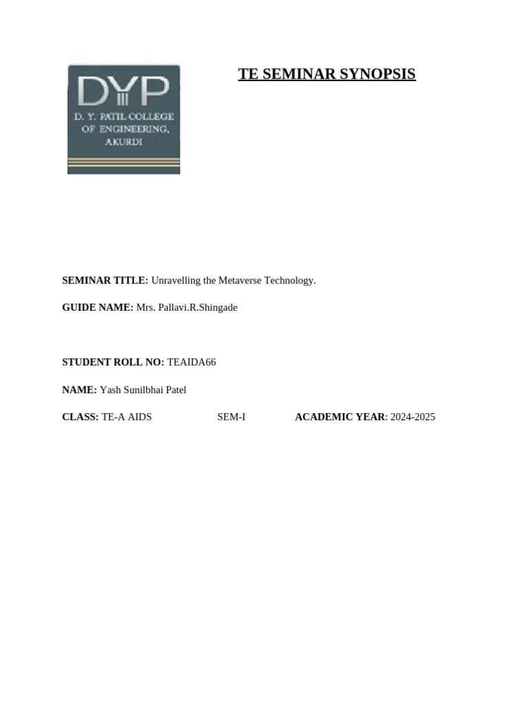 TE SEMINAR SYNOPSIS Org | PDF | Augmented Reality | Virtual Reality