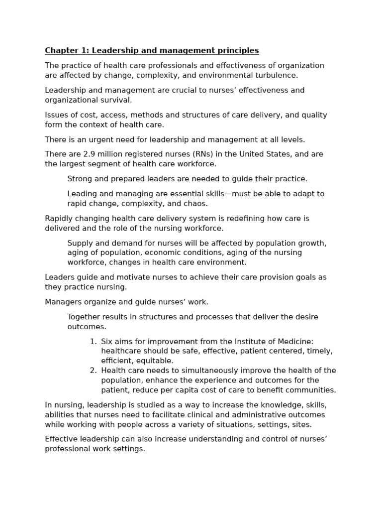 Leadership Principles in Nursing Management | PDF | Leadership | Goal