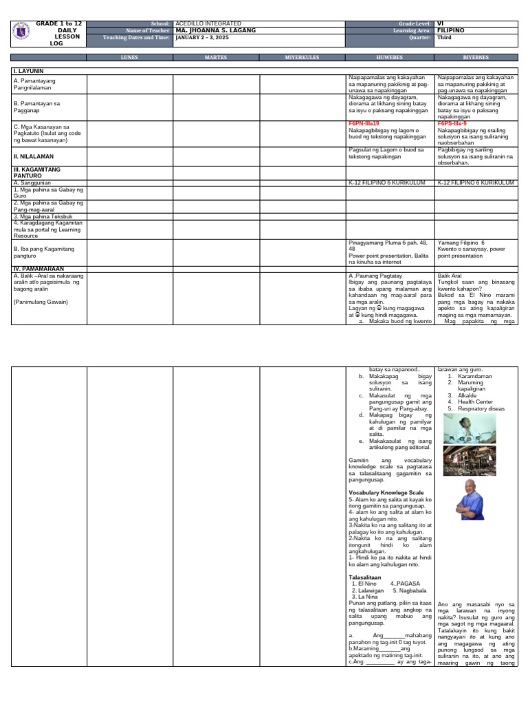 DLL - Filipino 6 - Q3 - W4 | PDF