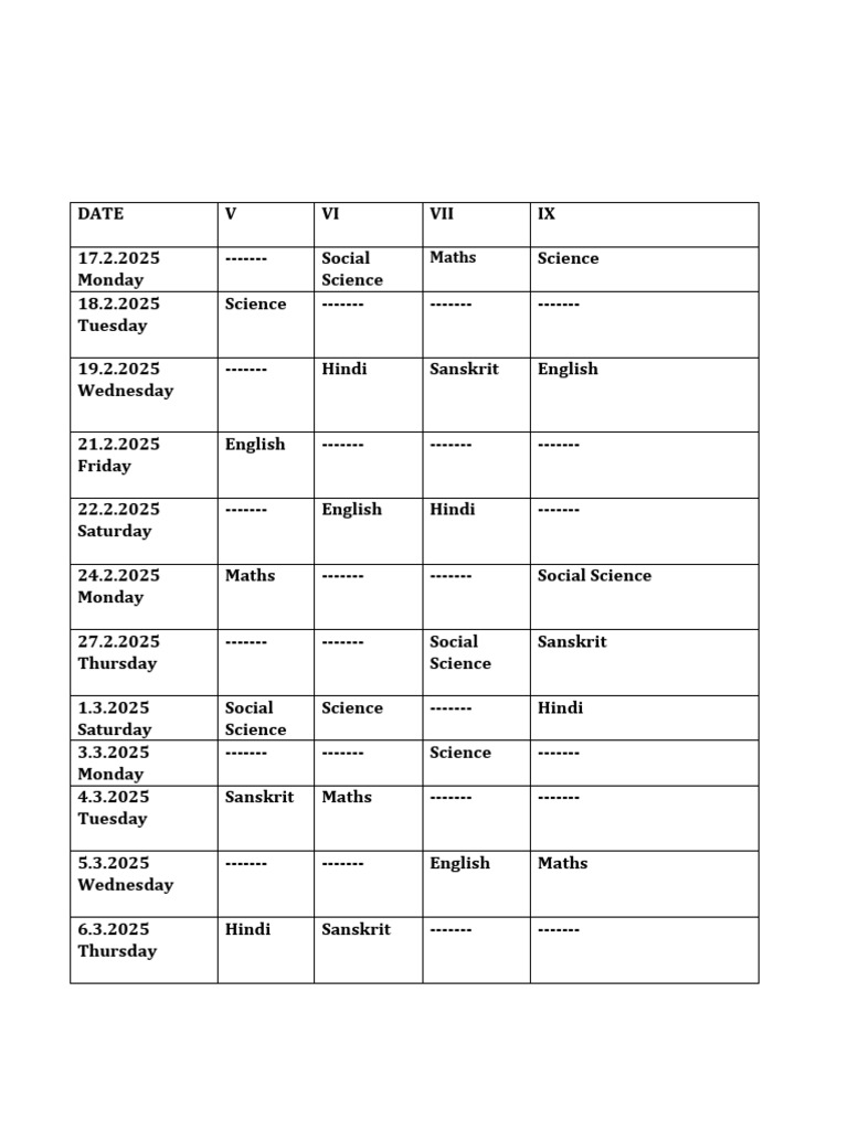 Annual Examination Date Sheet 2024-25 Cluster1 to V | PDF
