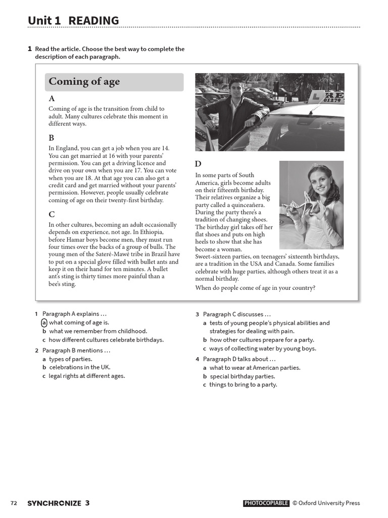 Synchronize3 TRB Worksheets Unit 1 Reading | PDF