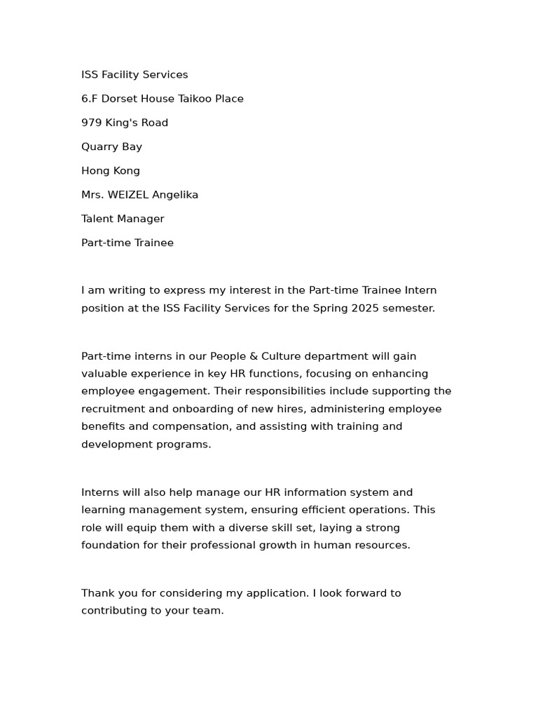 Part-time Trainee Application at ISS | PDF