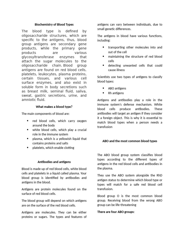 Biochemistry of Blood Types | PDF | Blood Type | Blood