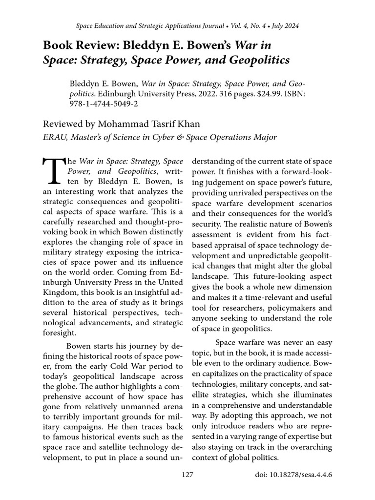 War in Space: Strategy and Geopolitics | PDF